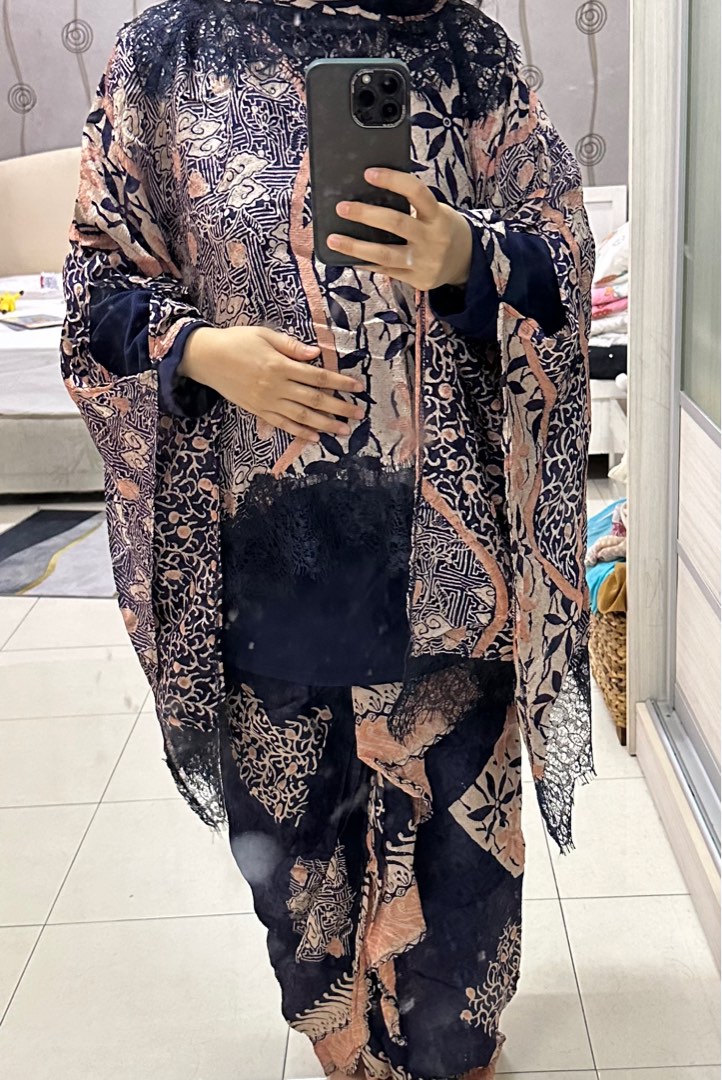 Batik vicose Baju raya design cantik color navy blue + peach color ...