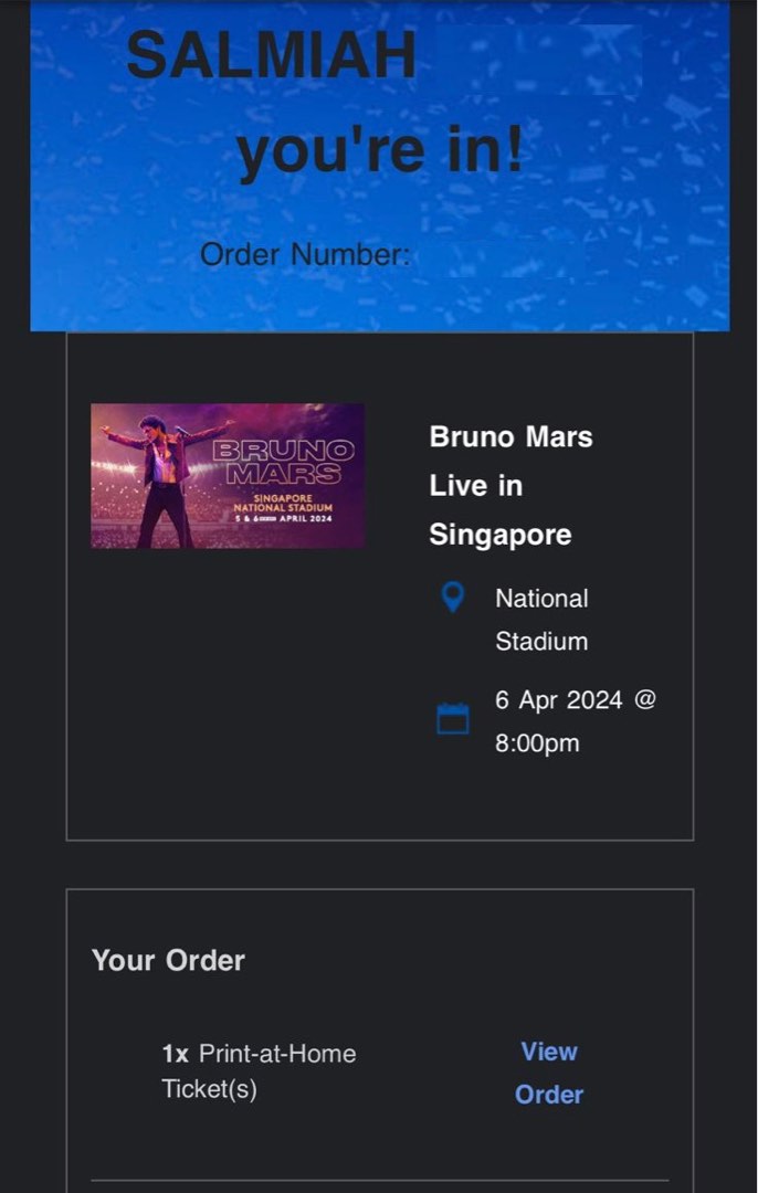 Bruno Mars Live In Singapore Cat 6 Tiket And Voucher Tiket Acara Di
