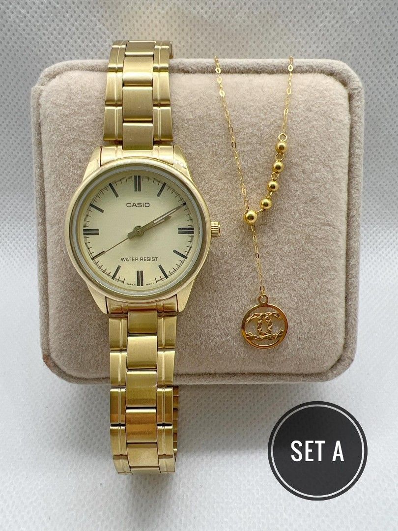 Casio Watch Original with 18K Saudi Gold Necklace Combo, Women's ...