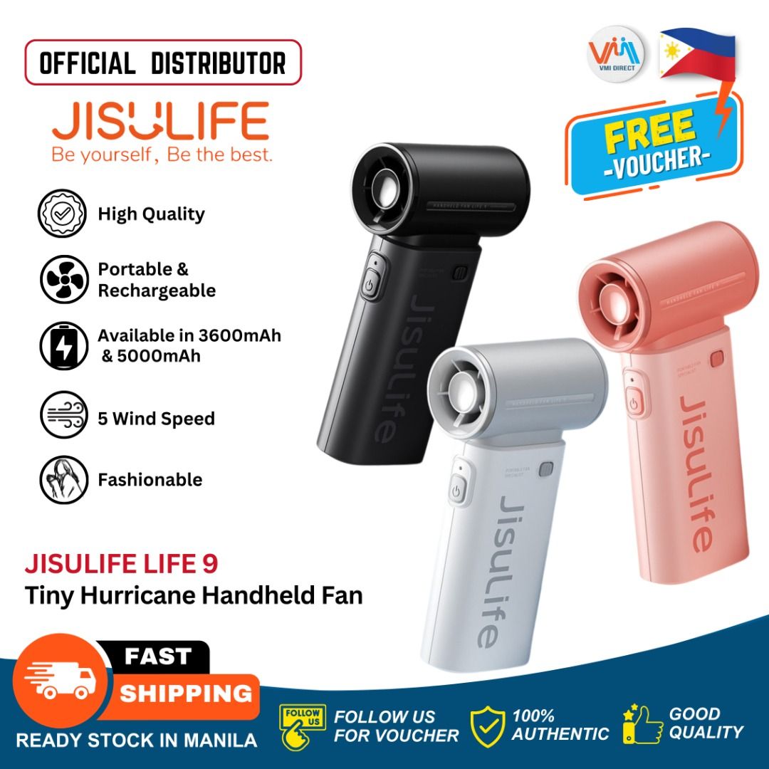 JISULIFE Life 9 Portable Fan USB -C Rechargeable 3600mah and 5000mAh 5 Wind Speed Mini Hurricane ...