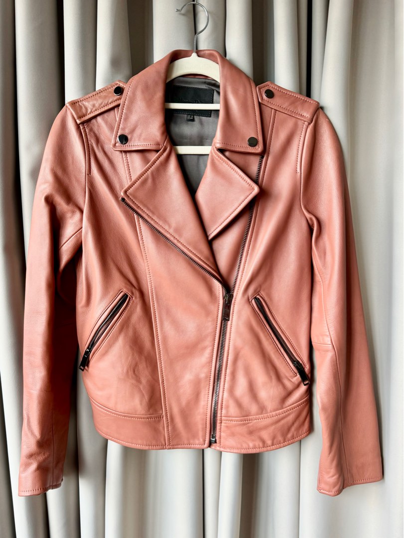 Massimo Dutti pink peach leather jacket, Women's Fashion, Coats ...