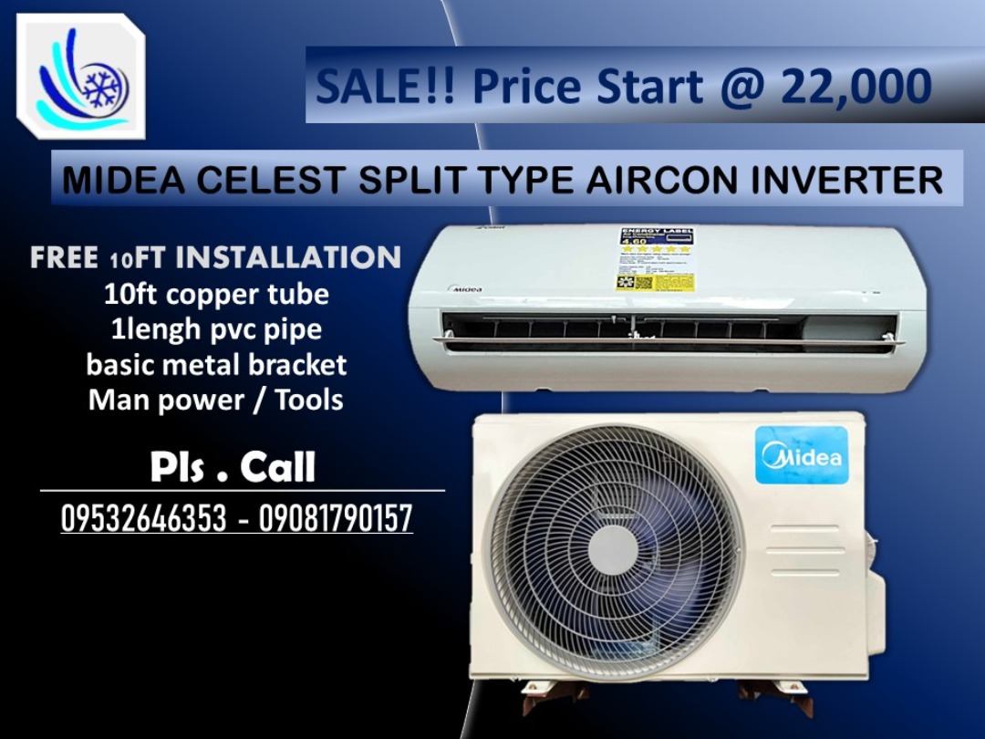 MIDEA SPLI TYPE AIRCON INVERTER BRAND NEW FREE INSTALLATION, TV & Home ...