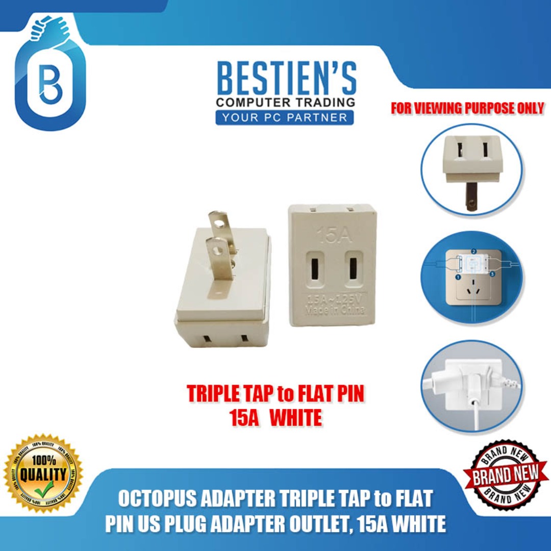 OCTOPUS ADAPTER TRIPLE TAP to FLAT PIN US PLUG ADAPTER OUTLET, 15A ...