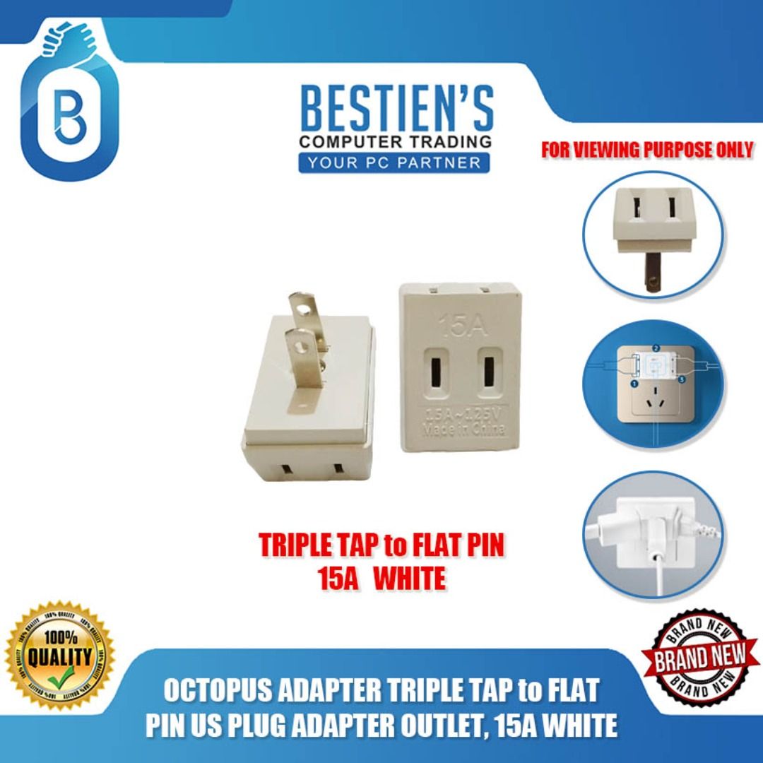 OCTOPUS ADAPTER TRIPLE TAP to FLAT PIN US PLUG ADAPTER OUTLET, 15A ...