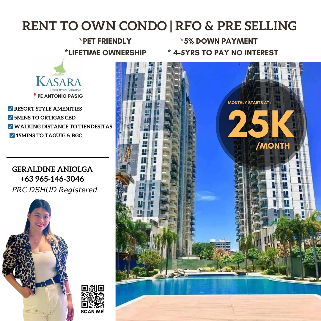 RUSH! 25k Monthly Studio-1BR-2BR RFO Rent to own Condo in Pasig 5% DP Lipat Agad walking ...
