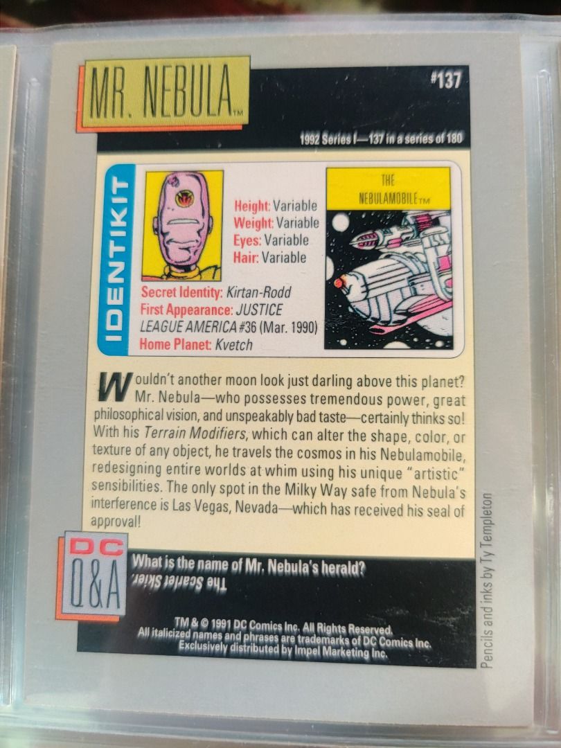 1991 Impel DC Comics Villains from Beyond Mr. Nebula, Hobbies & Toys ...