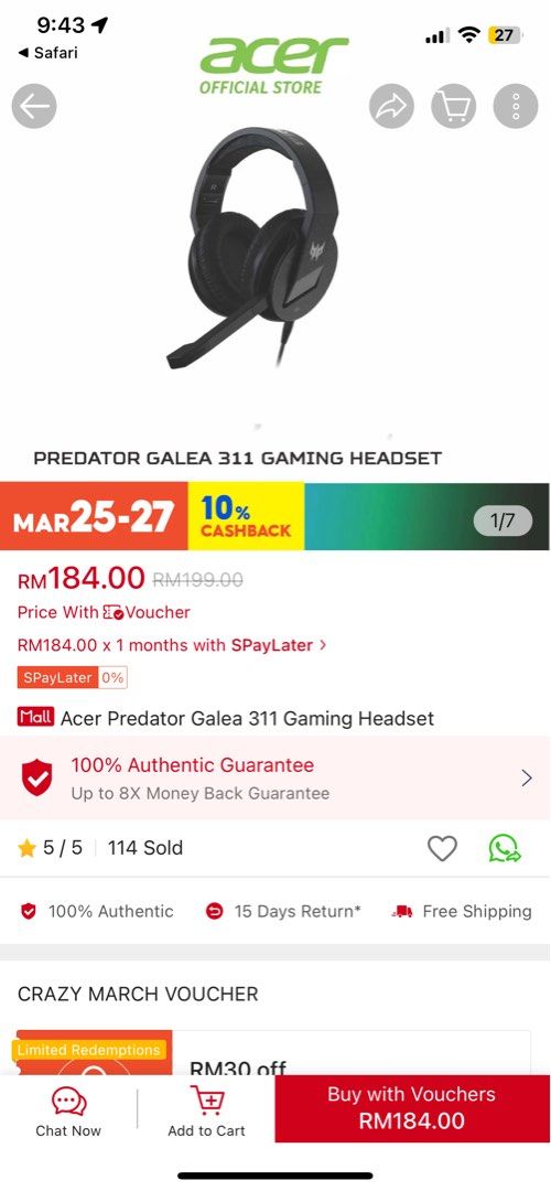 Acer Predator Galea 311 Gaming Headset, Audio, Headphones & Headsets on ...