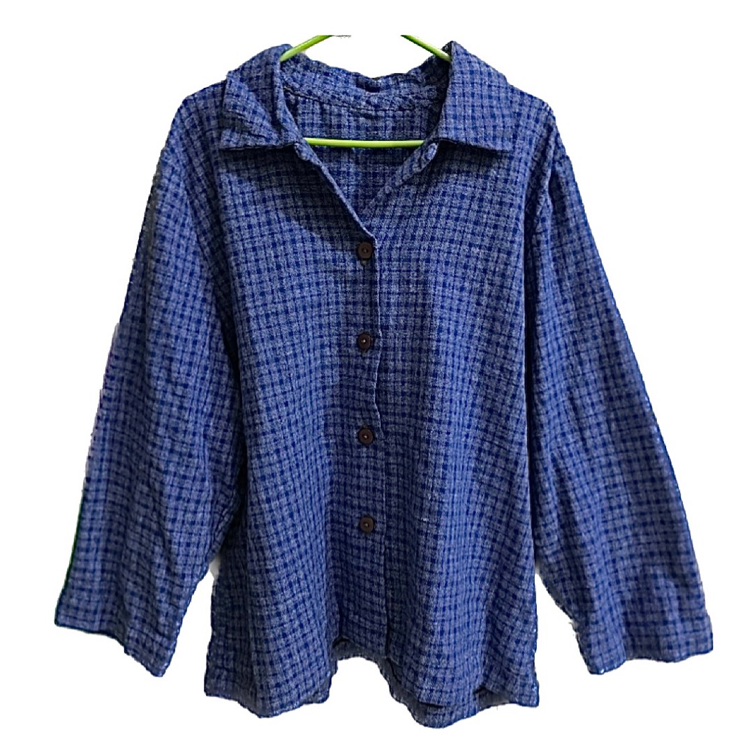 RUSH|Wool Boxy Flannel Blue Checkered Oversized Loose/Relaxed Fit Wide ...