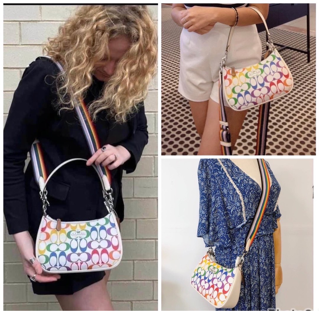 Coach Teri 彩虹C logo麻將法棍寬背帶雙背帶手提肩背斜背包, 她的時尚, 包包、錢包, 肩背、側背包在旋轉拍賣