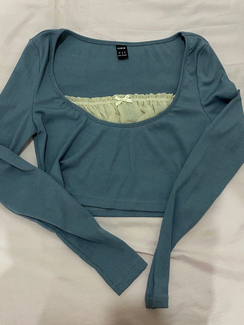 Coquette aesthetic grey ribbon top, Women's Fashion, Tops, Longsleeves ...