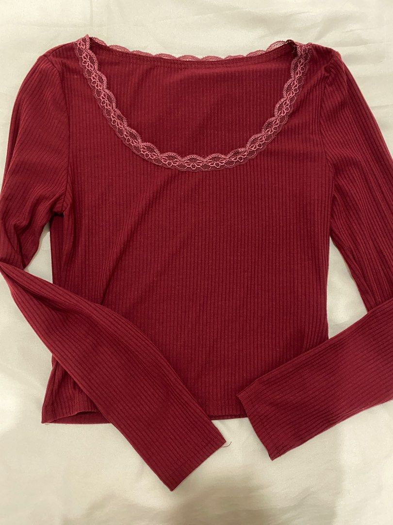 Coquette dark red lace top lana del Rey, Women's Fashion, Tops ...