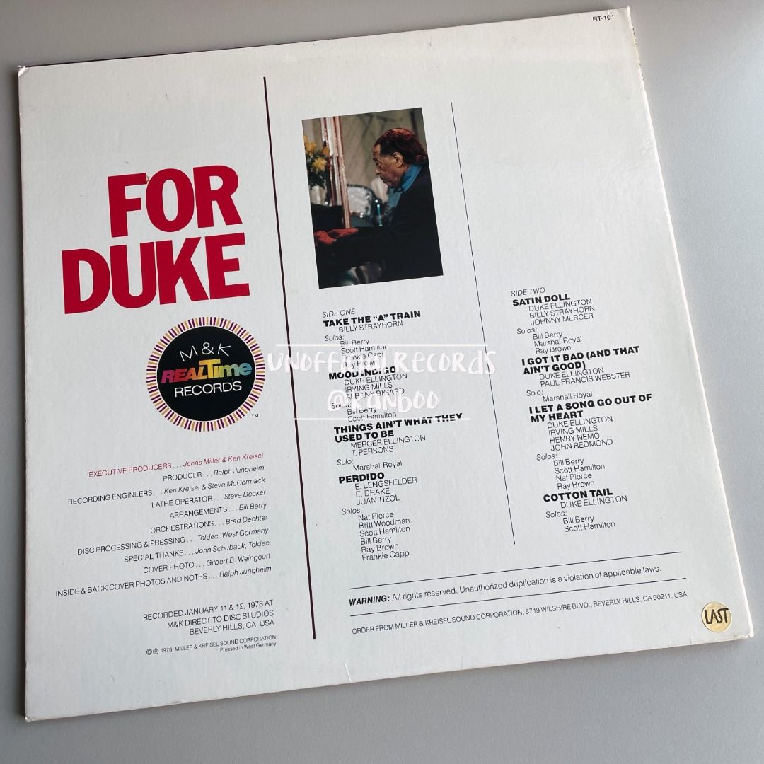 《For Duke》M & K Realtime Records 1978 US 黑膠唱片 (近乎全新), 興趣及遊戲, 音樂、樂器 & 配件 ...