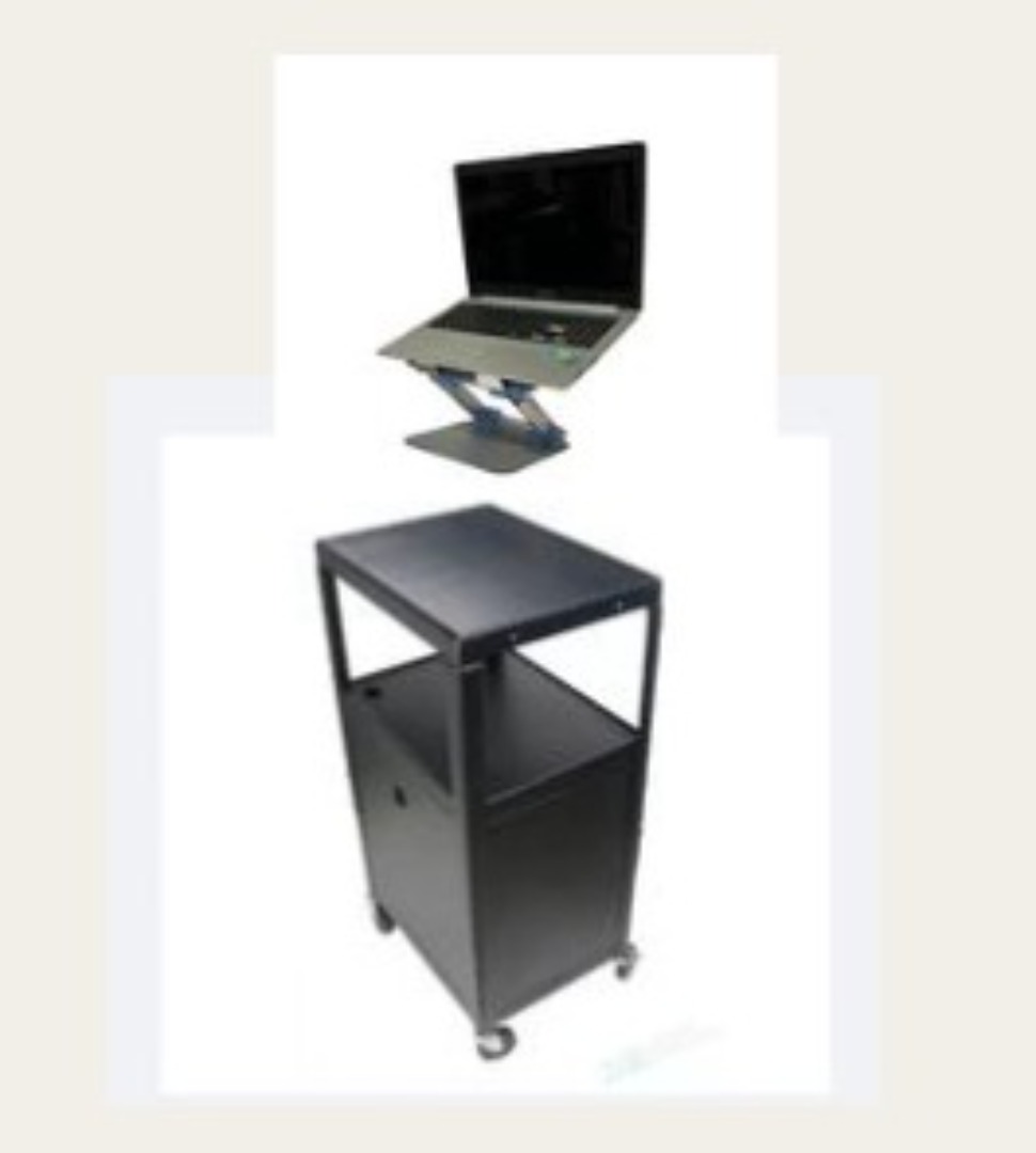 Laptop monitor workstation mobile cart with lockable cabinet ...