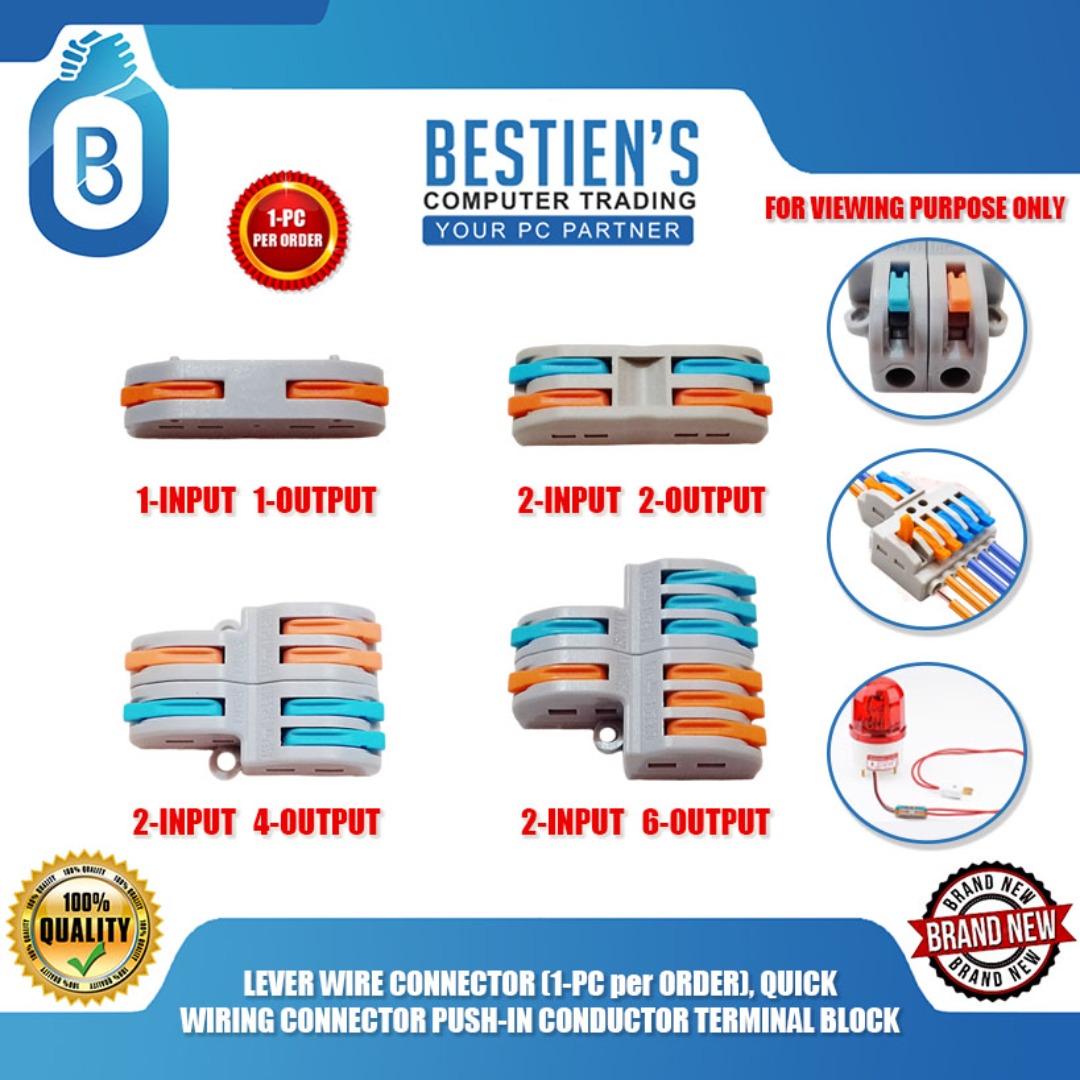 LEVER WIRE CONNECTOR (1-PC per ORDER), QUICK WIRING CONNECTOR PUSH-IN ...
