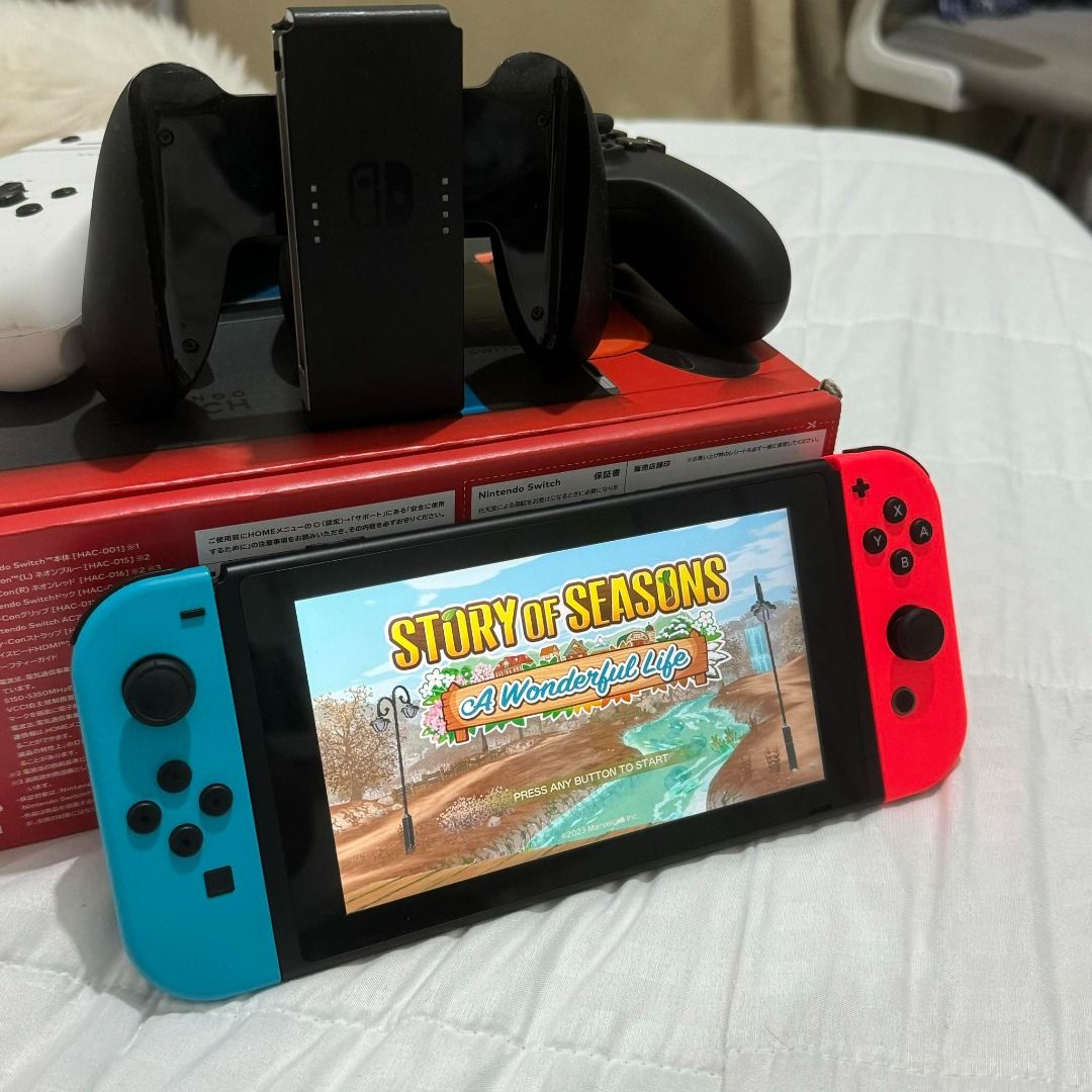 Nintendo Switch V2 Red and Blue Console Complete w/ Box and Accessories ...