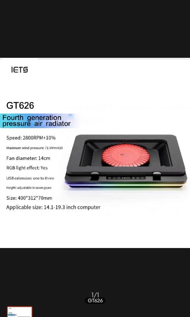Original IETS GT626 Powerful Turbo-Fan RGB Laptop Cooling Pad gaming ...