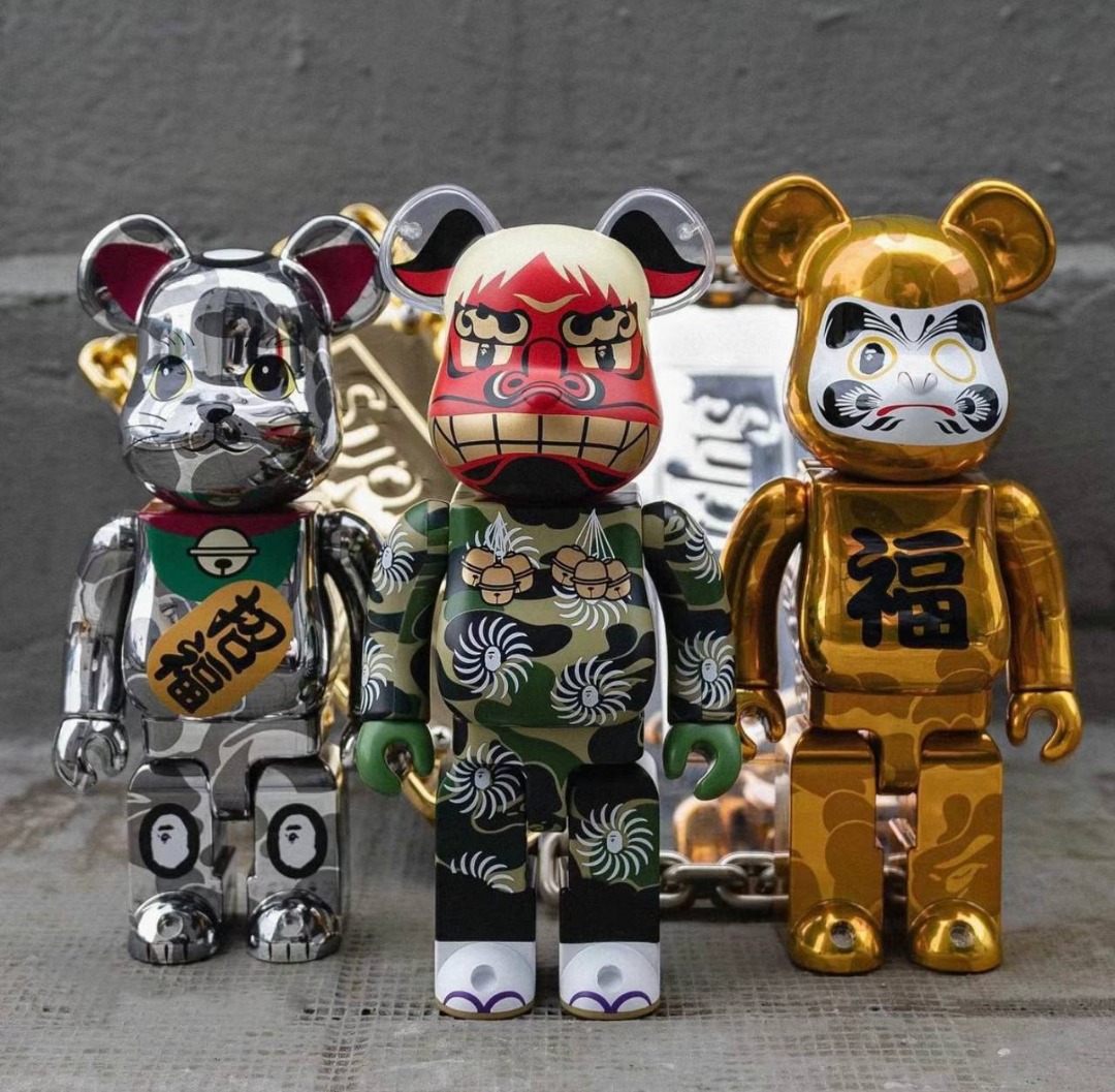 [Instock] Bearbrick Bape Manekineko Silver Plated Daruma Gold Plated Lion Dance 400%+100％ Set of ...