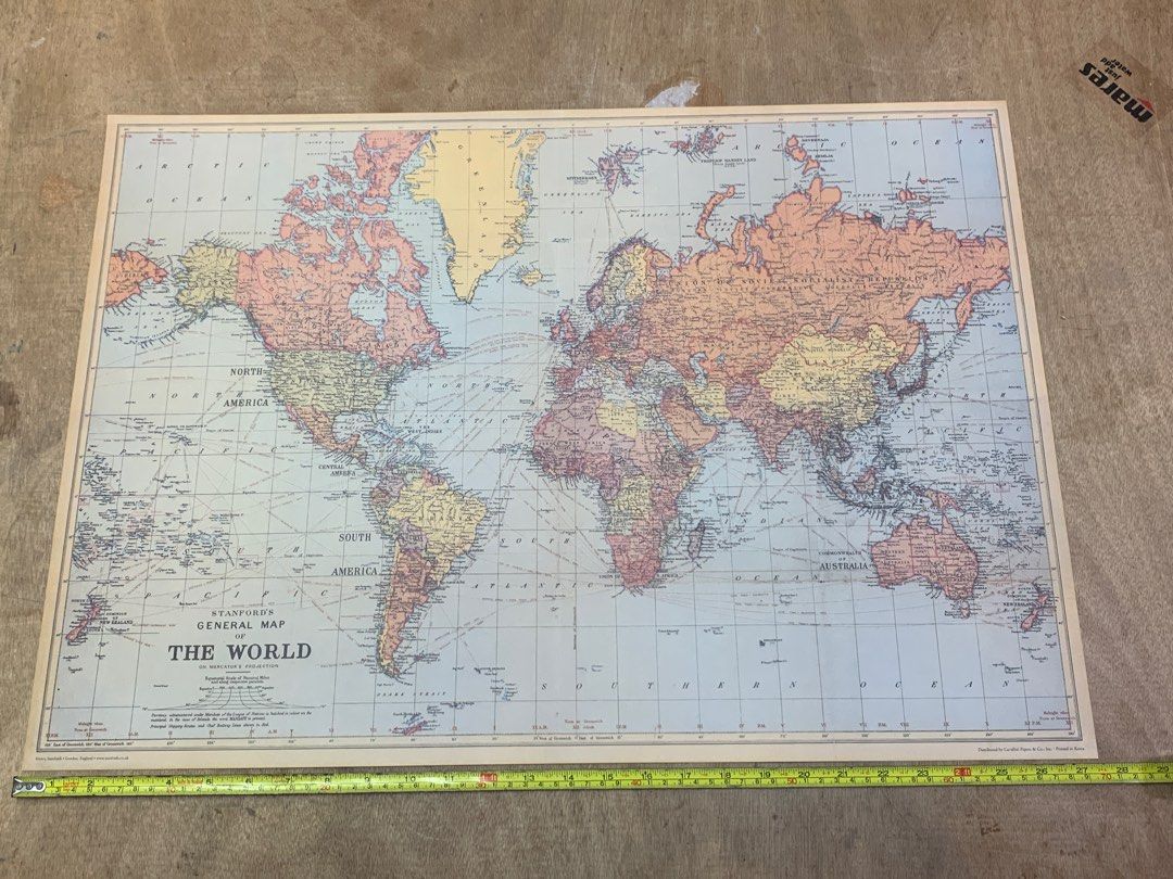 世界地圖1920年版本Stanford University出版World map 1920 ver., 興趣及遊戲, 收藏品及紀念品, 古董 ...