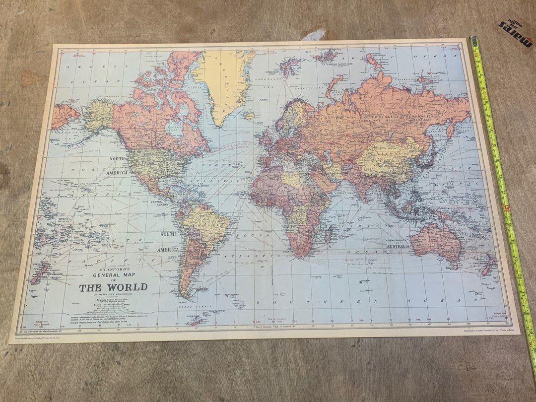 世界地圖1920年版本Stanford University出版World map 1920 ver., 興趣及遊戲, 收藏品及紀念品, 古董 ...