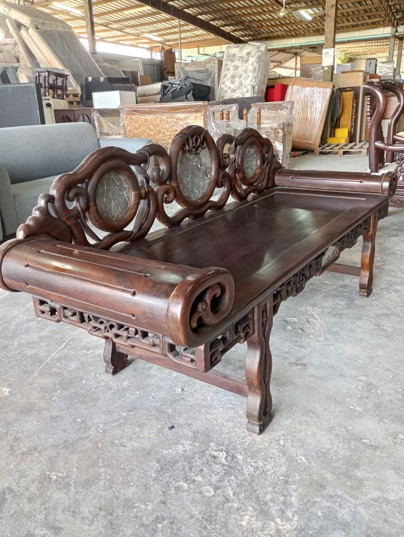 (1940's Hong Kong) Solid Rosewood w/ Inset Marble 2-Seater Opium Daybed ...
