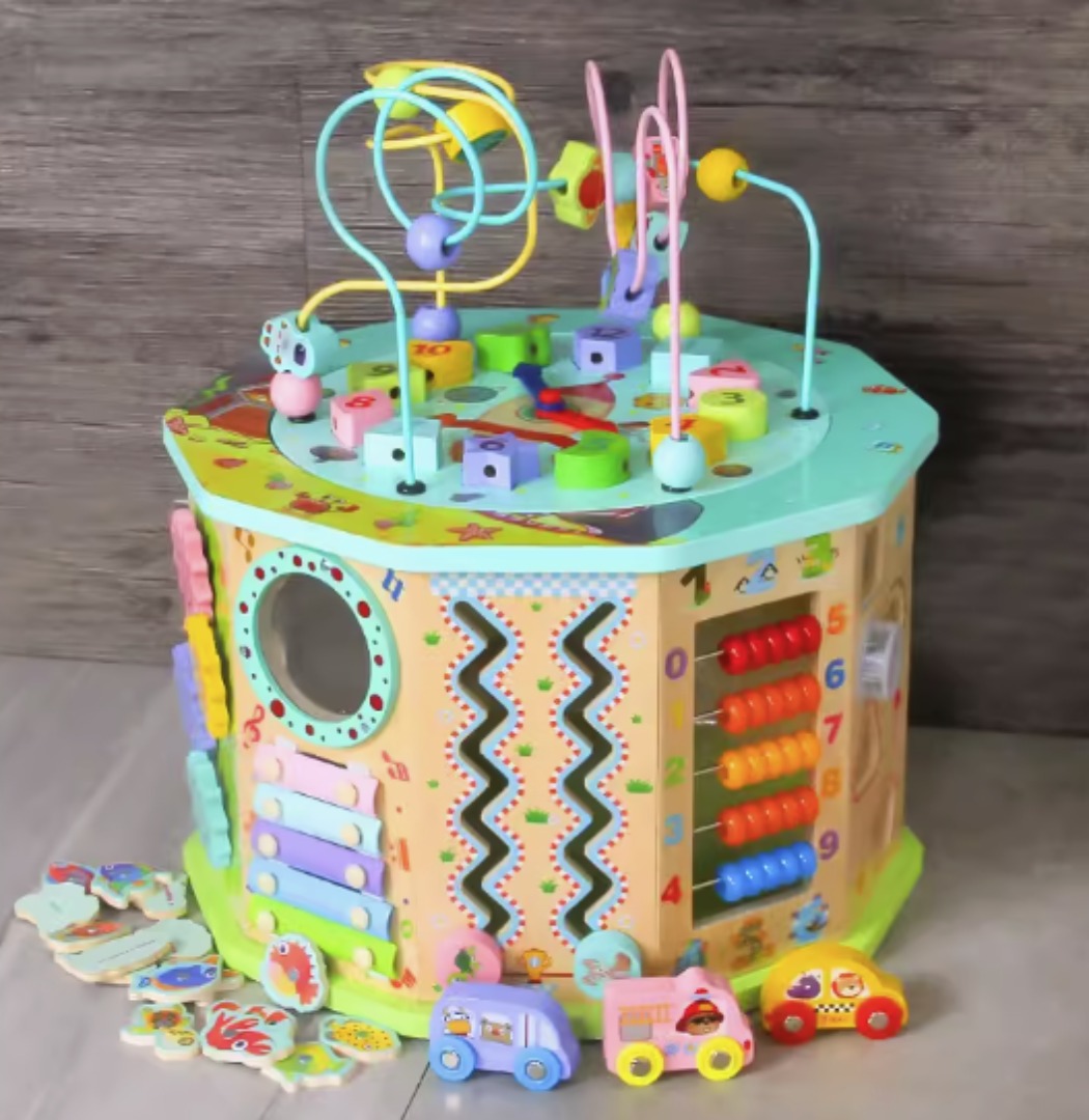 23 in 1 Baby Wooden Activity Play Cube with Turning Base Multi Sensory ...