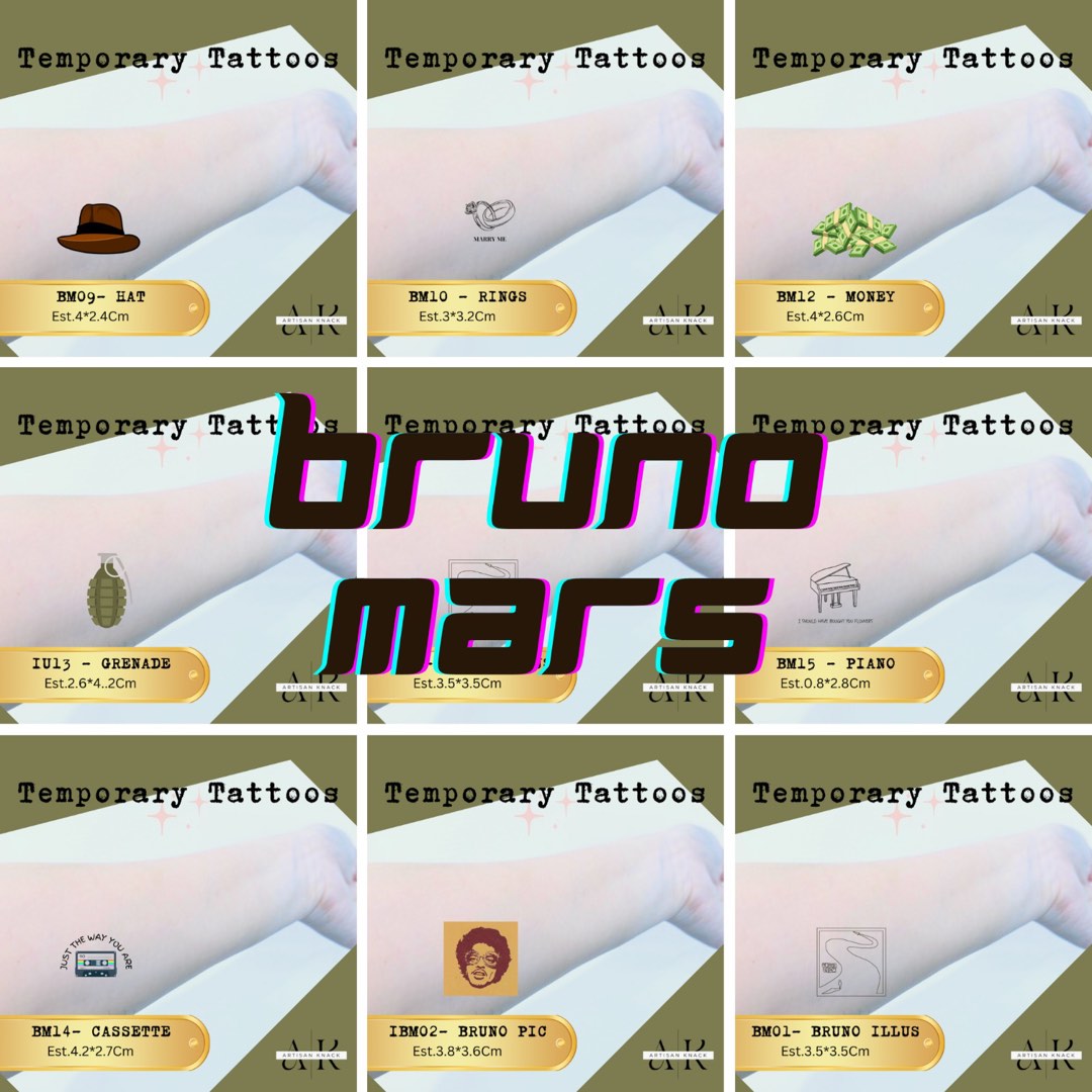BRUNO MARS INSPIRED TATTOO, Hobbies & Toys, Memorabilia & Collectibles ...