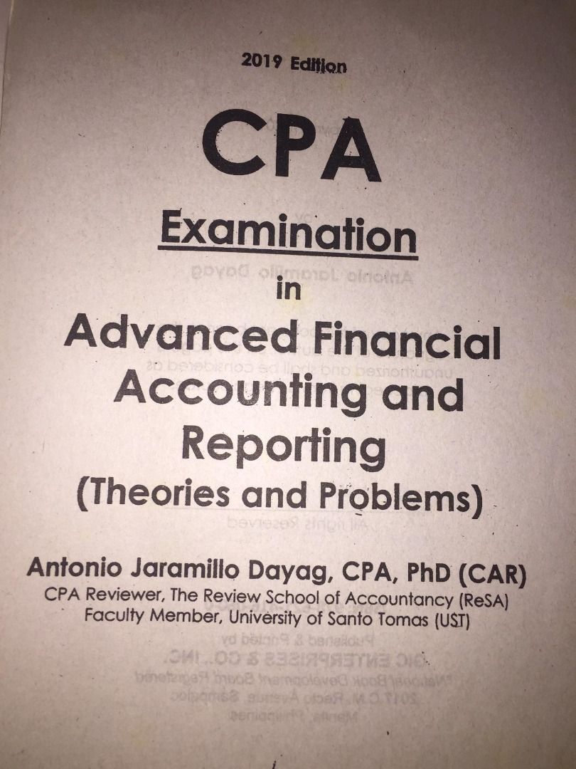 CPA Examination Reviewer Manual| 2019 edition| Advanced Financial ...