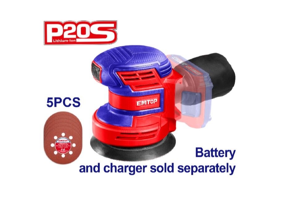Emtop Ingco Random Orbital Palm Sander 20V cordless battery powered ...