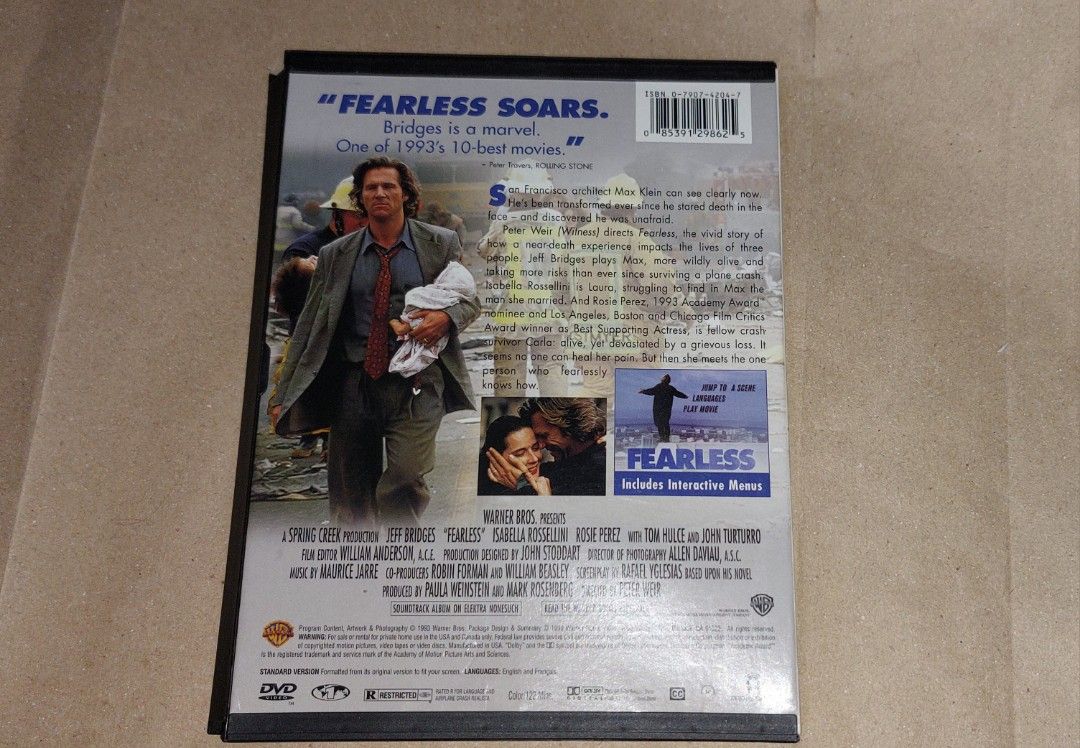 Fearless Jeff Bridges Isabella Rossellini Rosie Perez Collectible Movie DVD Video Collection ...