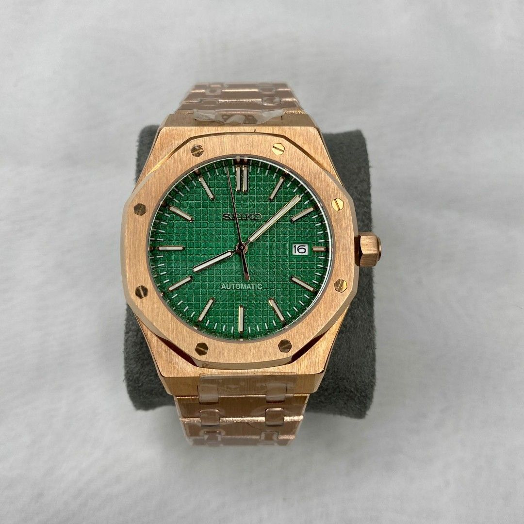 Item : Seiko mod AP royal oak full rosegold green dial nh35autimatic ...