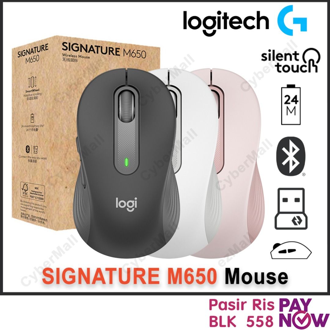 Logitech Signature M650 Wireless Mouse 2 Year Battery Silent Clicks