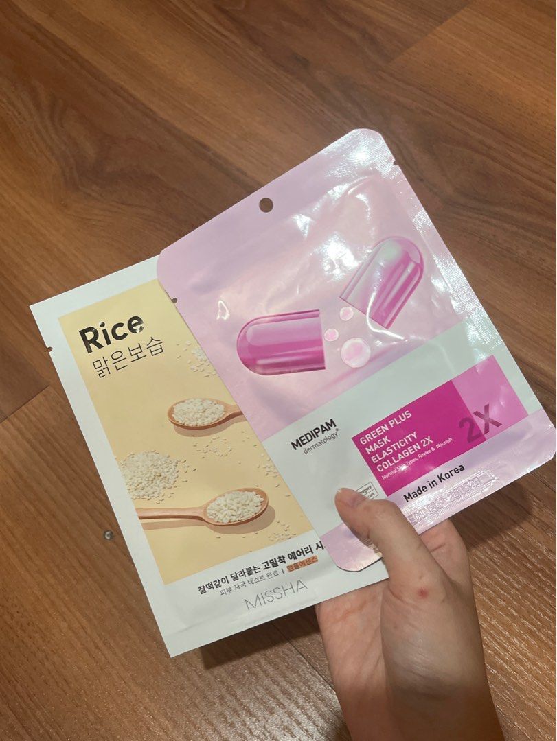 Masker missha rice sheetmask / medipam collagen sheetmask, Kesehatan ...