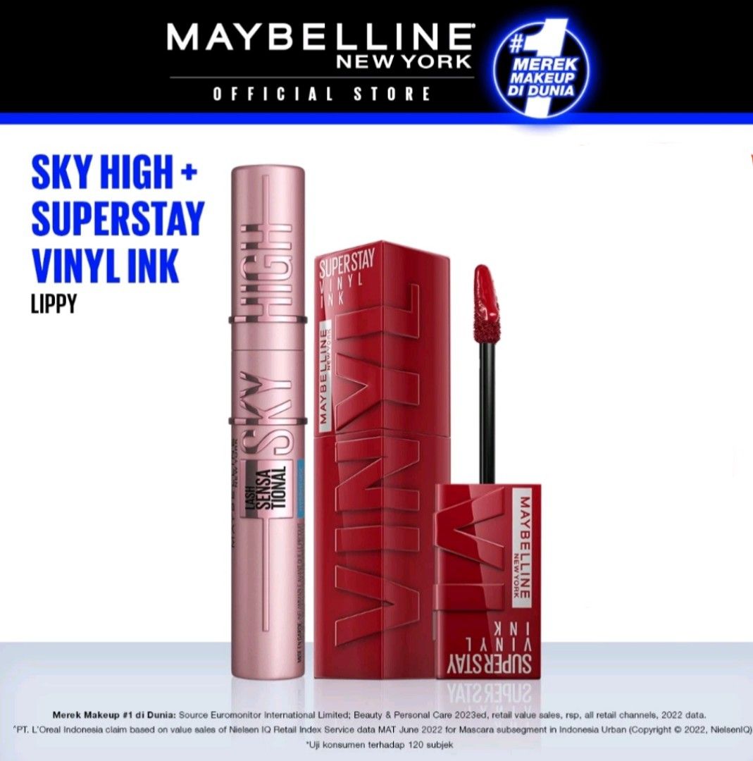 Maybelline Sky High Mascara Maskara + Superstay Vinyl Ink Lippy Lip ...