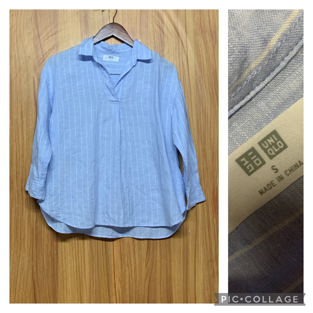 (S)Uniqlo linen top, Women's Fashion, Tops, Blouses on Carousell