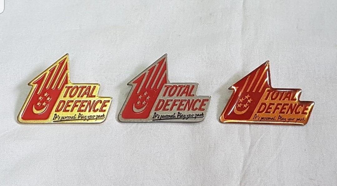 Three Singapore Total Defence Metal Badges, Hobbies & Toys, Memorabilia ...