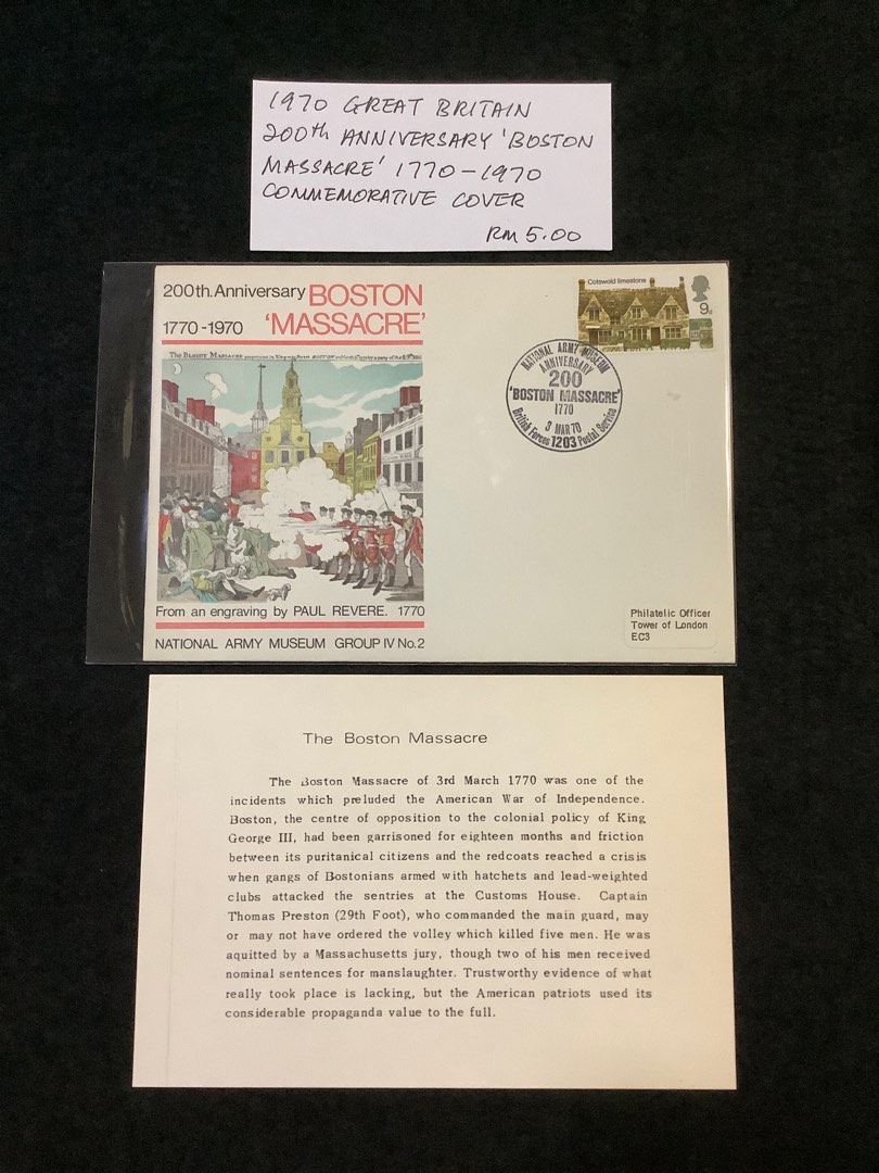 1970 Great Britain 200th Anniversary ‘Boston Massacre’ 1770-1970 Commemorative Cover, Hobbies ...