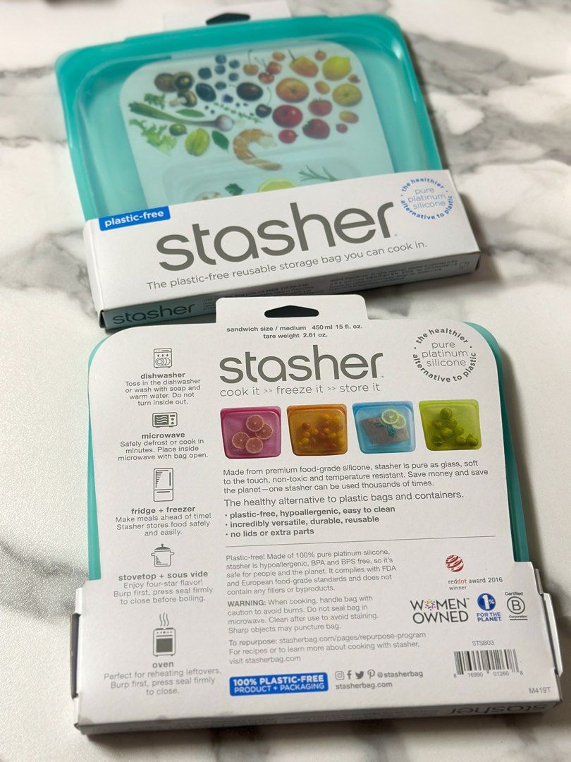 全新 Stasher 矽膠食物袋|可循環使用｜環保三文治袋｜Reusable Silicone Storage Bag 450ml, 傢俬＆家居, 家居清潔及護理用品, 垃圾袋 - Carousell
