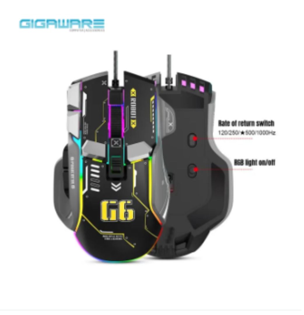 Gigaware G6 Gundam Robot Mecha Style RGB Multi Color Light 12800 DPI Gaming Wired Mouse ...