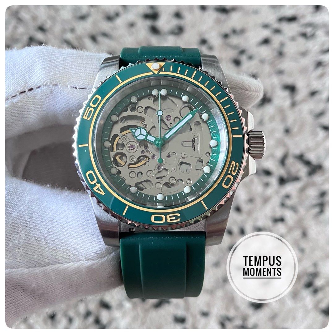 Green Open Works automatic watch - Seiko mod Skeleton, Men's Fashion ...