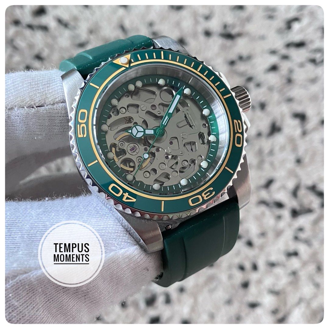 Green Open Works automatic watch - Seiko mod Skeleton, Men's Fashion ...