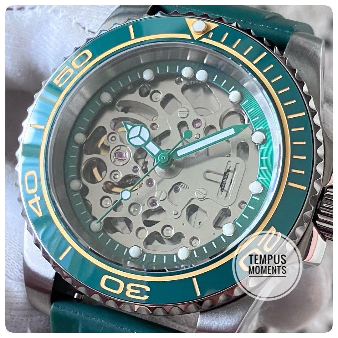 Green Open Works automatic watch - Seiko mod Skeleton, Men's Fashion ...