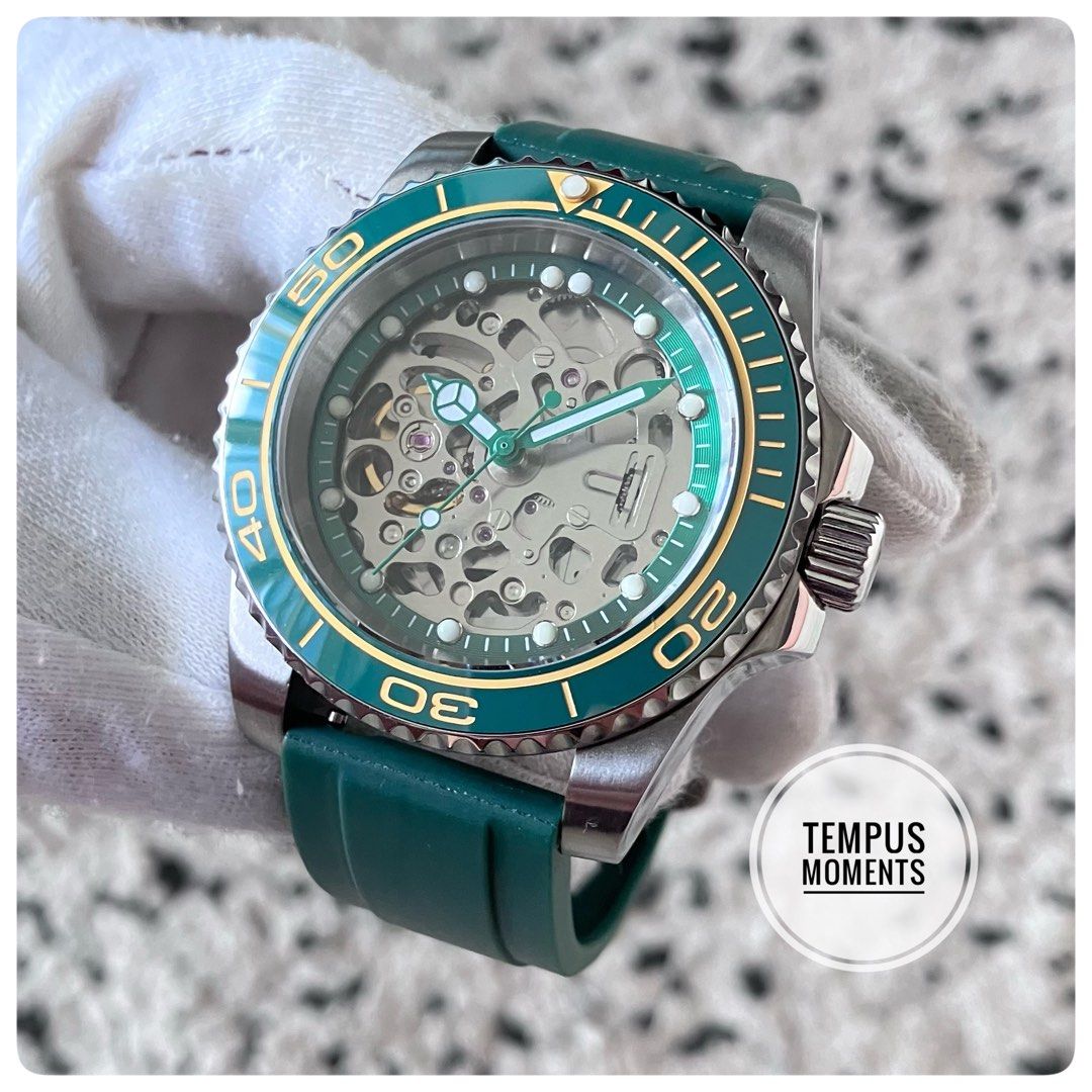 Green Open Works automatic watch - Seiko mod Skeleton, Men's Fashion ...