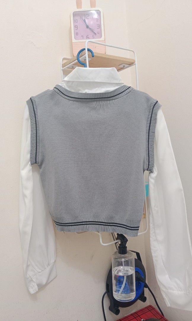 Korean one set vest uniform seragam abu kemeja import bangkok, Fesyen ...