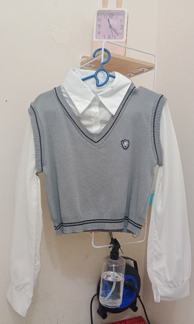 Korean one set vest uniform seragam abu kemeja import bangkok, Fesyen ...