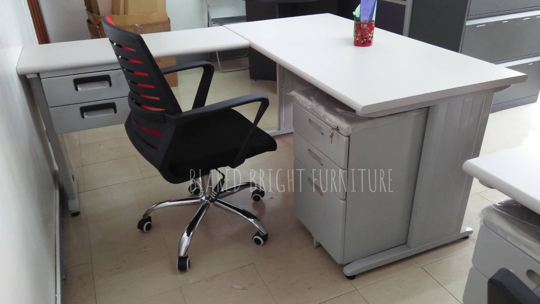 L-shape Table Mesh Chair - Office Furniture Partition, Furniture & Home ...