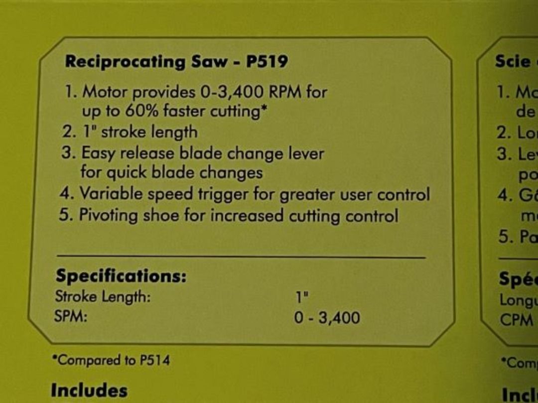 Ryobi P519 18V Reciprocating Saw (Tool only - No Battery and charger ...