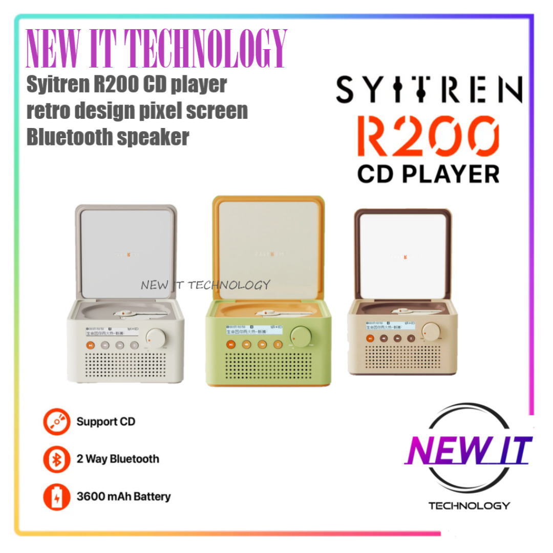 SYITREN R200 CD Player 3600 mAh Battery 2 Way Bluetooth Retro Design ...