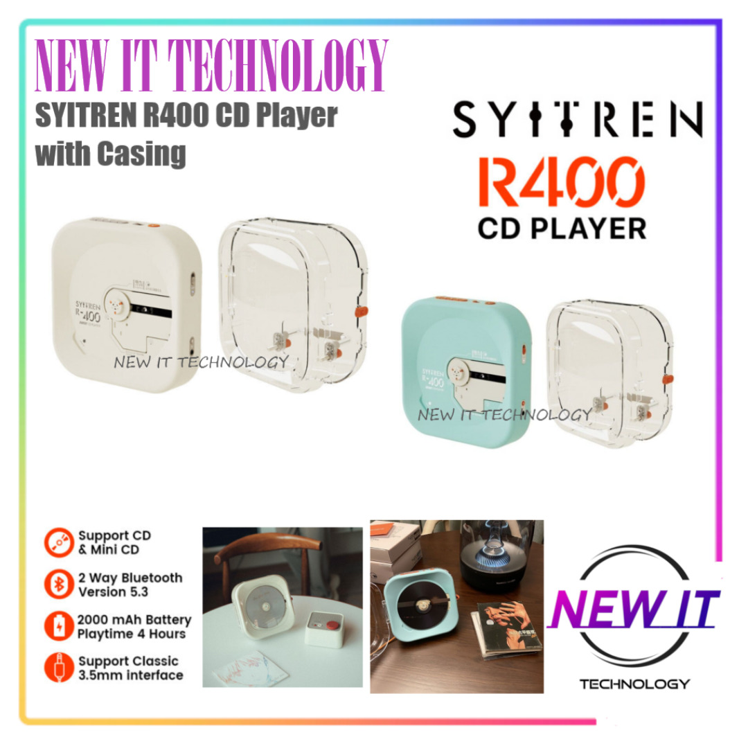 SYITREN R400 CD Player with Casing 2000 mAh Battery 2 Way Bluetooth 5.3 ...