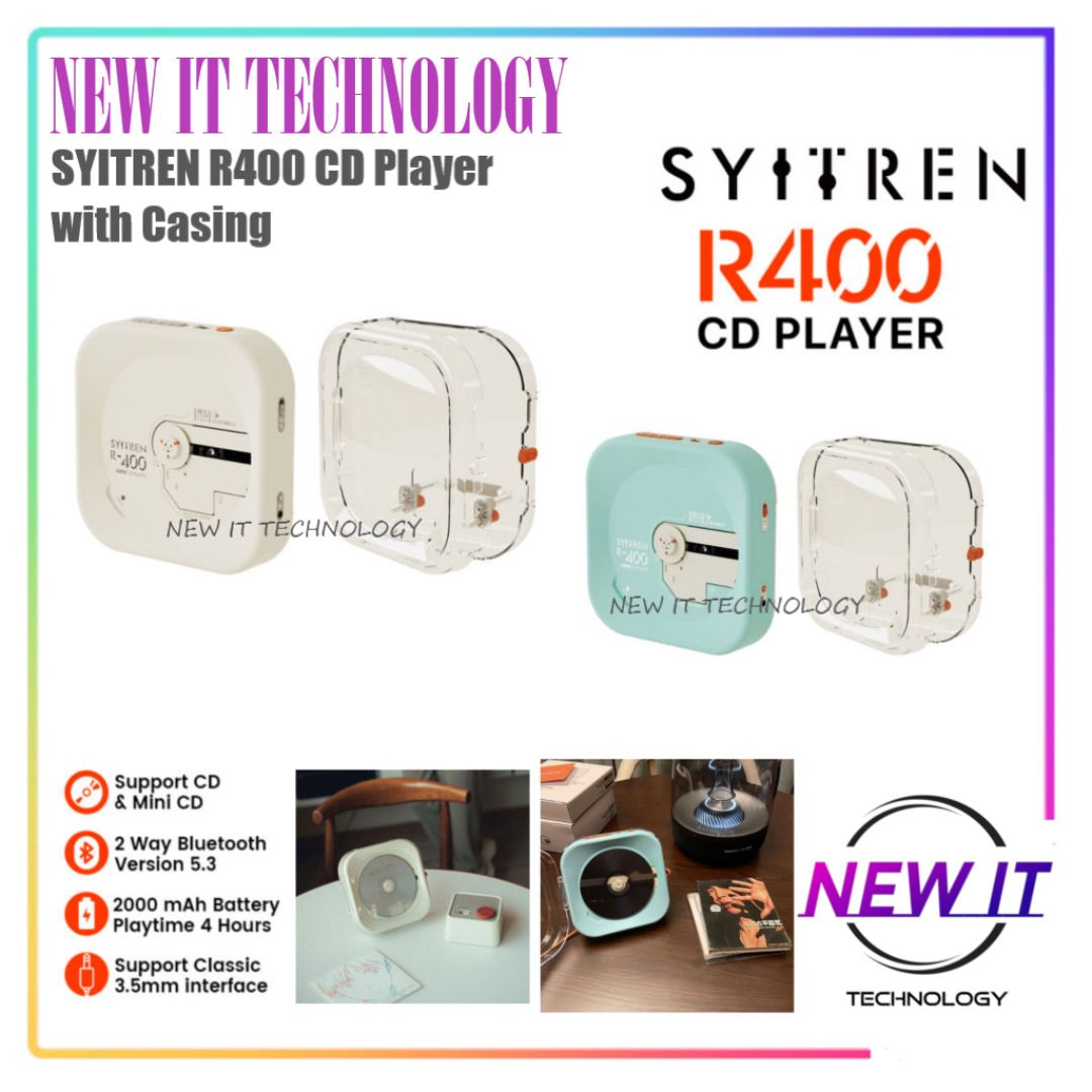 SYITREN R400 CD Player with Casing 2000 mAh Battery 2 Way Bluetooth 5.3 ...