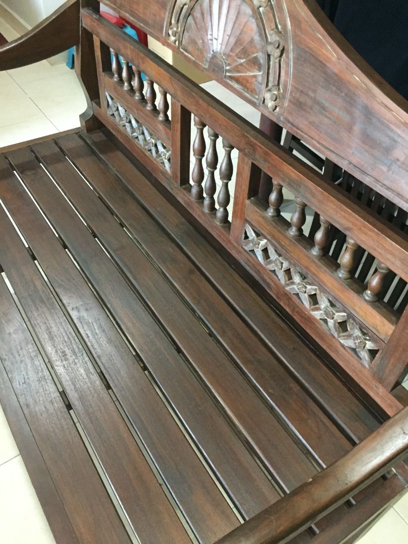 Teak wood sun bench, Furniture & Home Living, Outdoor Furniture on ...